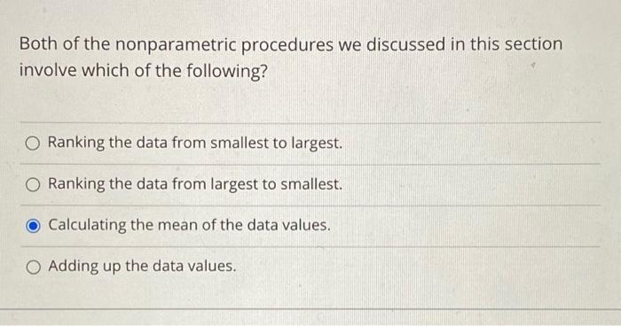 Solved Both of the nonparametric procedures we discussed in | Chegg.com