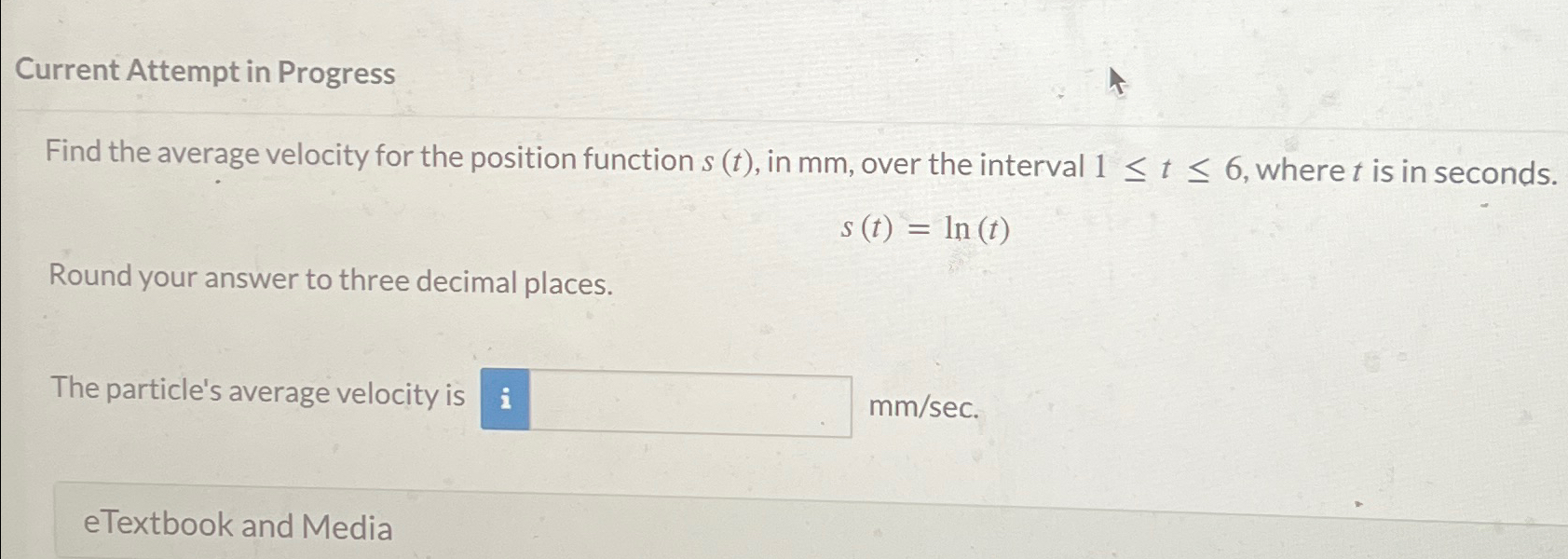 Solved Current Attempt in ProgressFind the average velocity | Chegg.com
