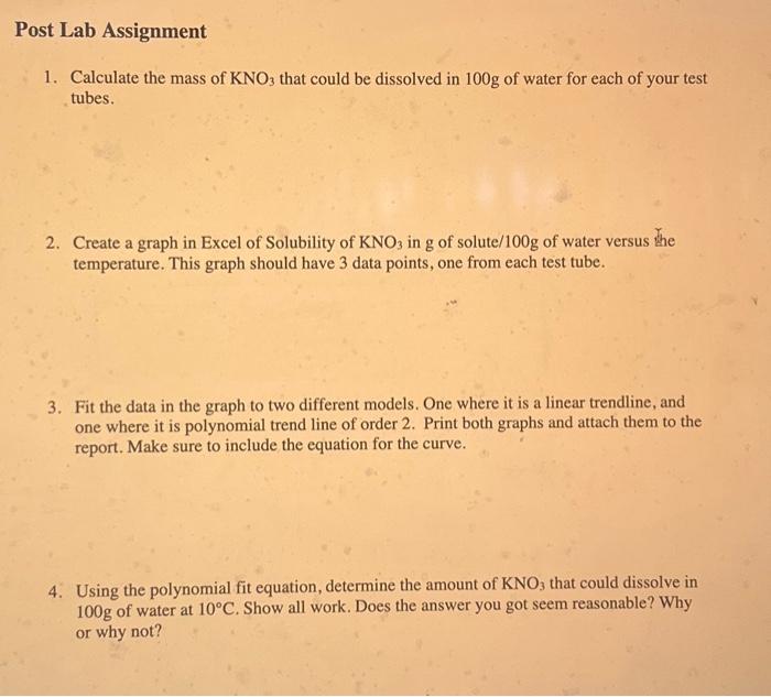 Solved ost Lab Assignment 1. Calculate the mass of KNO3 that | Chegg.com