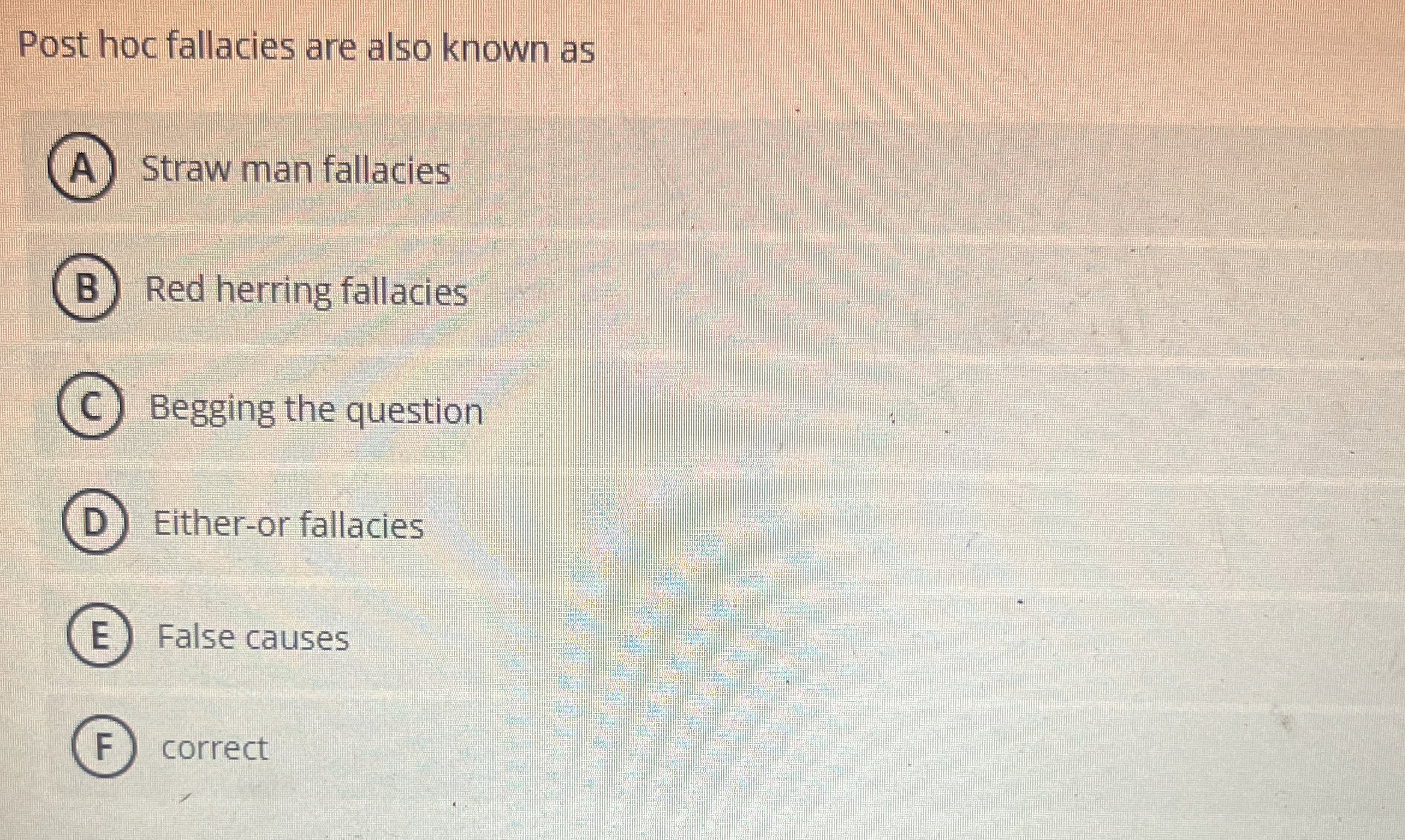 Solved Post hoc fallacies are also known as(A) ﻿Straw man | Chegg.com
