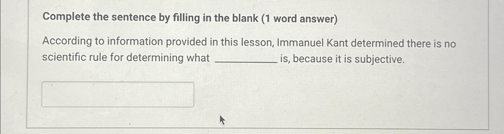 Solved Complete the sentence by filling in the blank ( 1 | Chegg.com