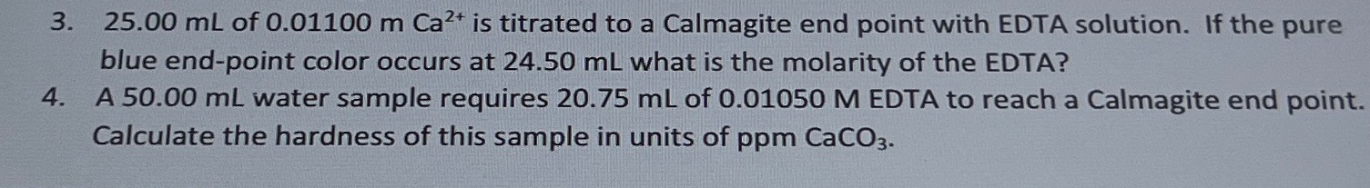 Solved 25.00mL ﻿of 0.01100mCa2+ ﻿is titrated to a Calmagite | Chegg.com