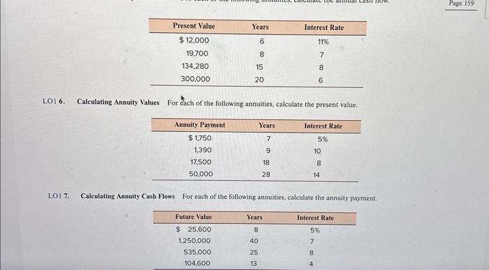 Solved LOI 6. Calculating Annuity Values For each of the | Chegg.com