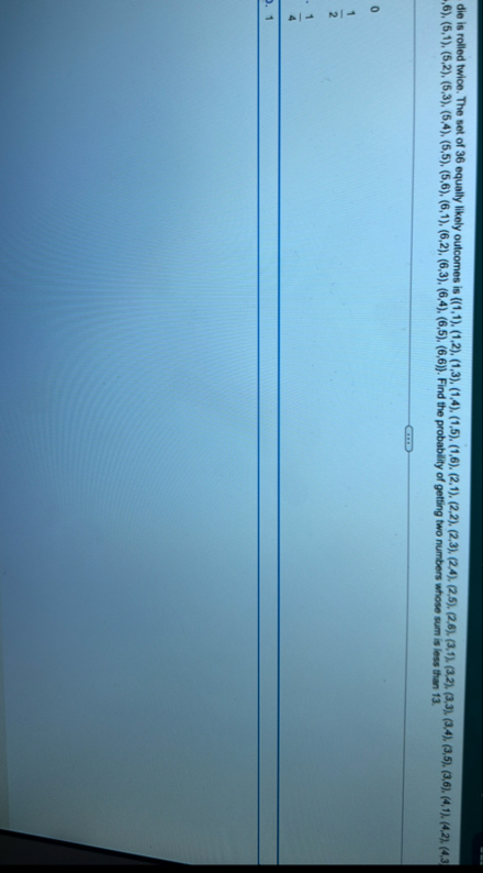 Solved die is rolled twice. The set of 36 ﻿equally likely | Chegg.com