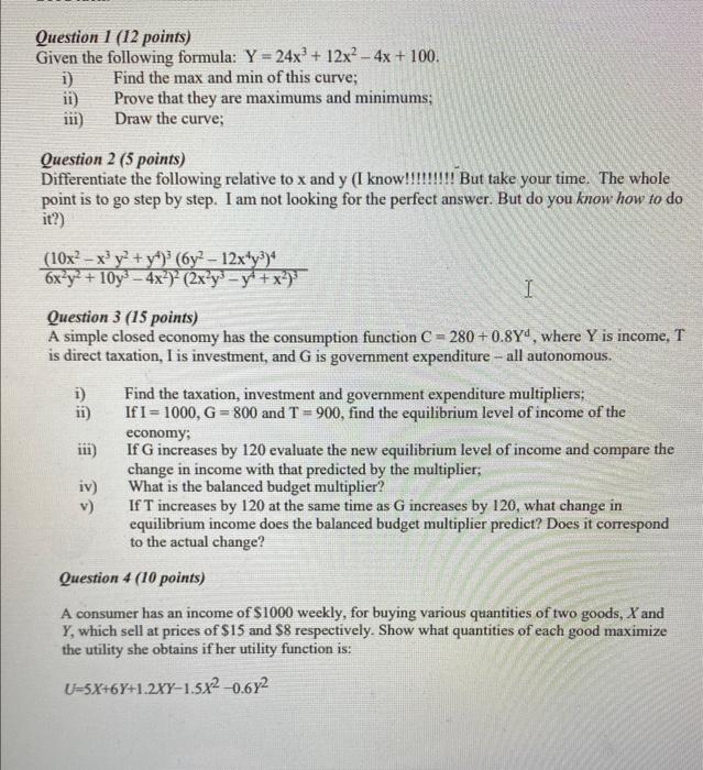 Question 1 (12 points) Given the following formula: | Chegg.com
