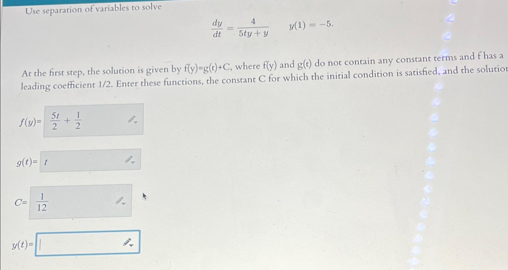 Solved Use separation of variables to | Chegg.com