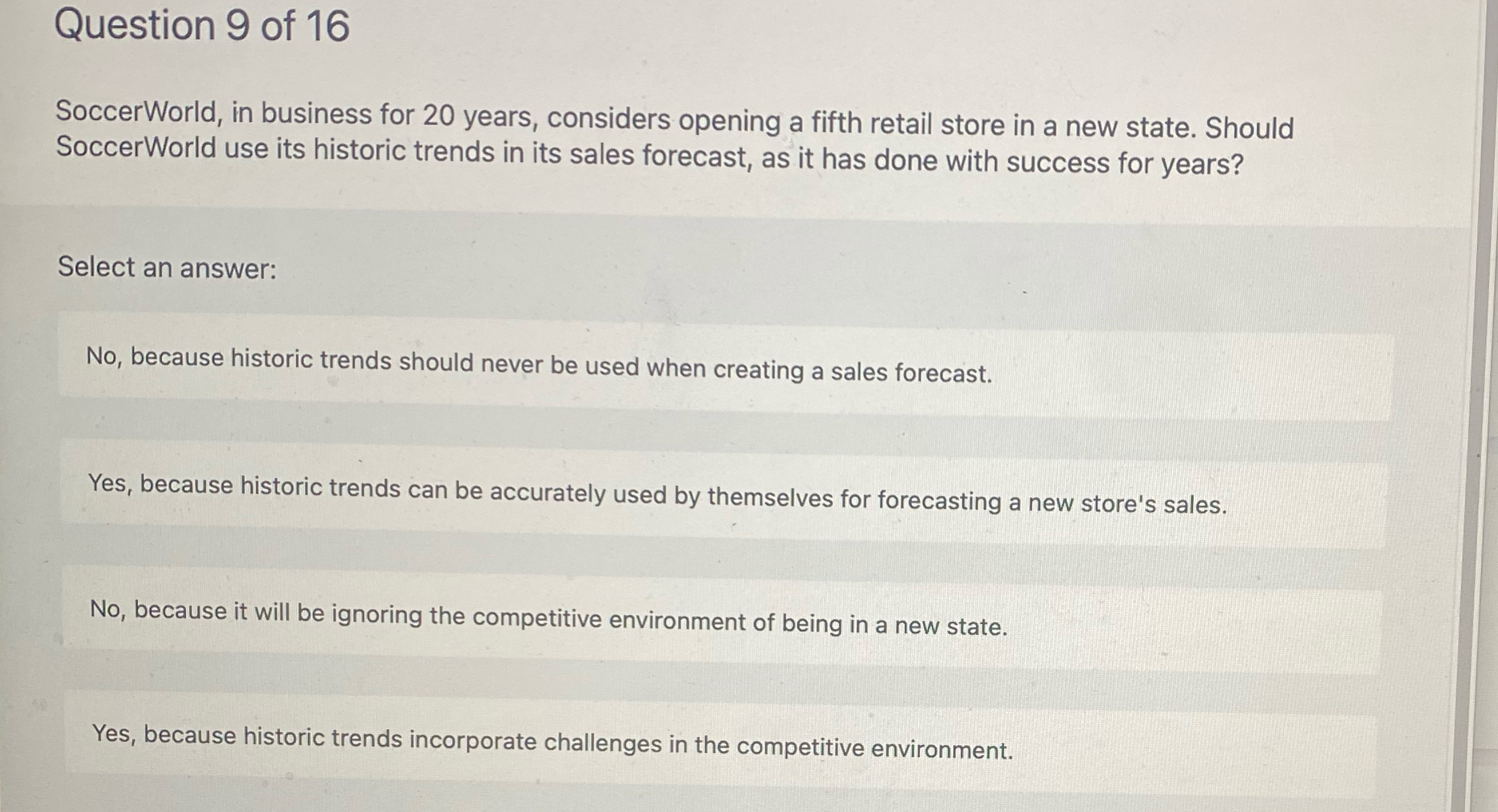 Solved Question 9 ﻿of 16SoccerWorld, in business for 20 | Chegg.com