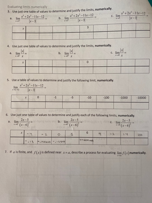Solved Evaluating Limits Numerically 3 Use Just One Table 