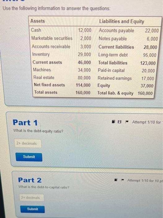 Solved Use the following information to answer the questions | Chegg.com