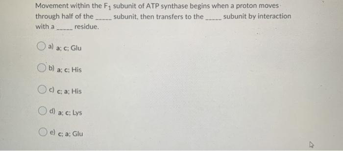 Solved Movement within the F1 subunit of ATP synthase begins | Chegg.com