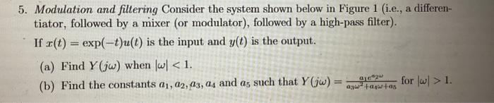 Modulation and filtering Consider the system shown | Chegg.com