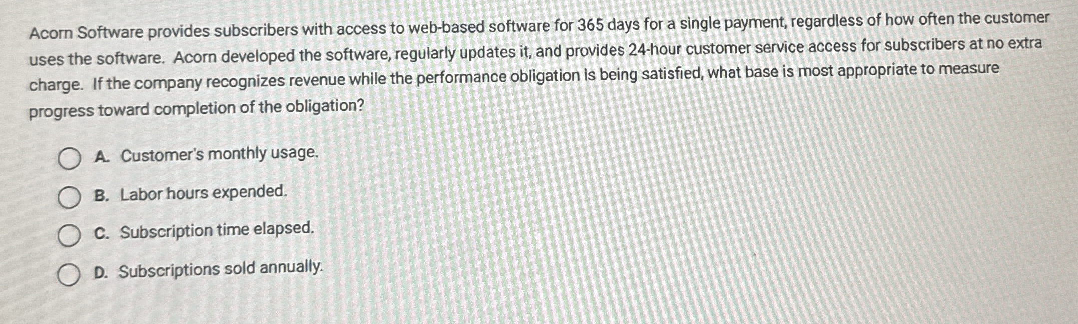 Solved Acorn Software provides subscribers with access to | Chegg.com