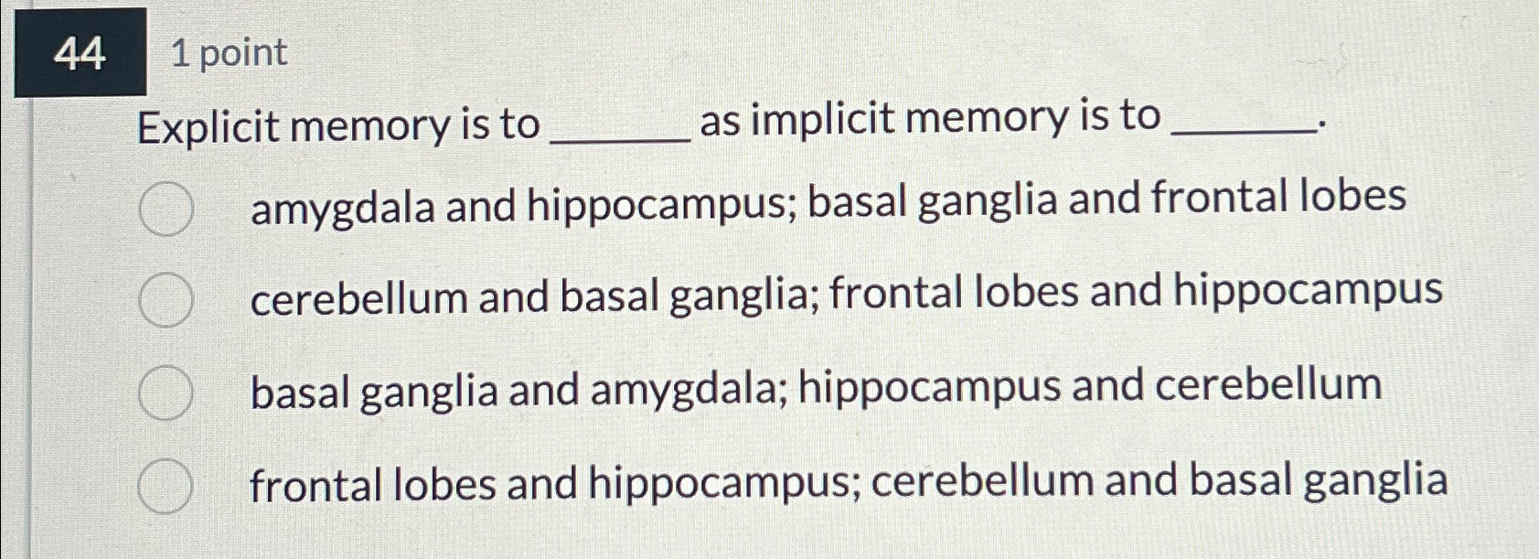 Solved 441 ﻿pointExplicit memory is to as implicit memory is | Chegg.com