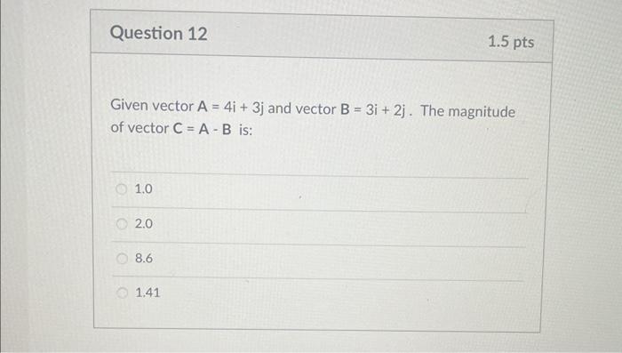 Solved Given vector A=4i+3j and vector B=3i+2j. The | Chegg.com