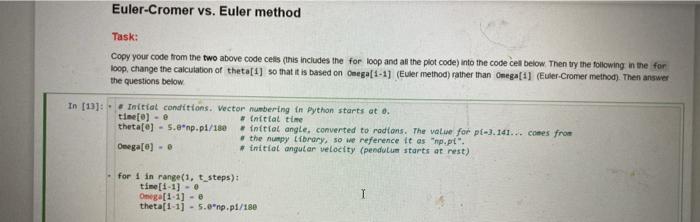 Euler Cromer Vs Euler Method Task Copy Your Code 