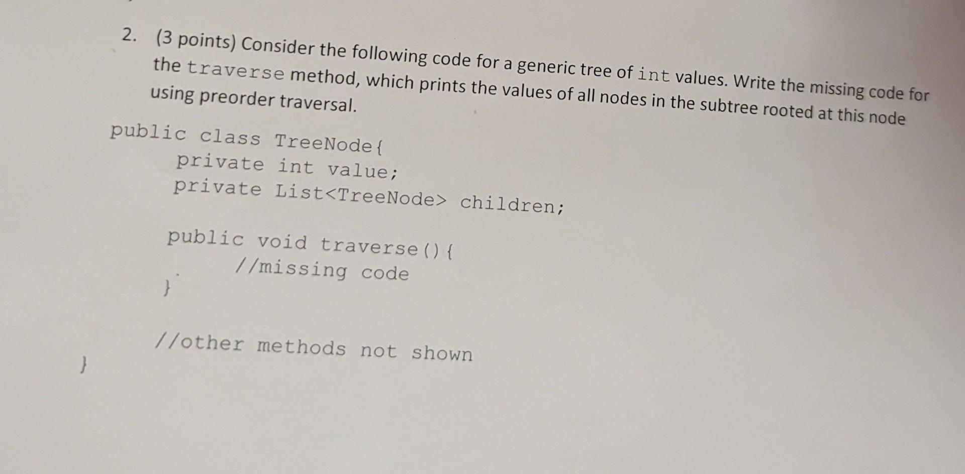 Solved 2. (3 points) Consider the following code for a | Chegg.com