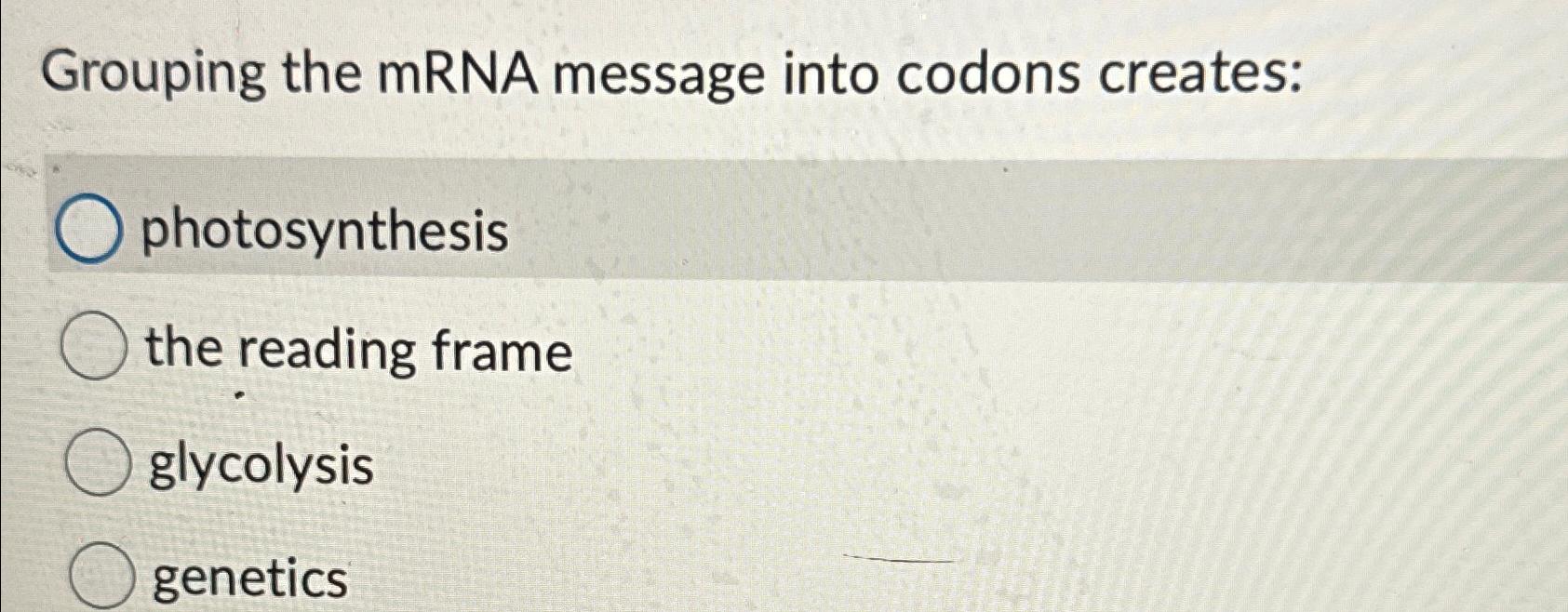 Solved Grouping the mRNA message into codons | Chegg.com