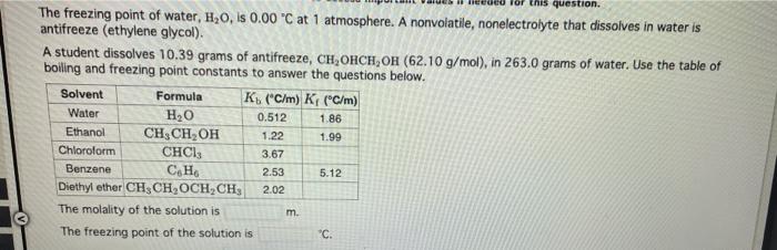 Solved The freezing point of water, H2O, is 0.00∘C at 1 | Chegg.com