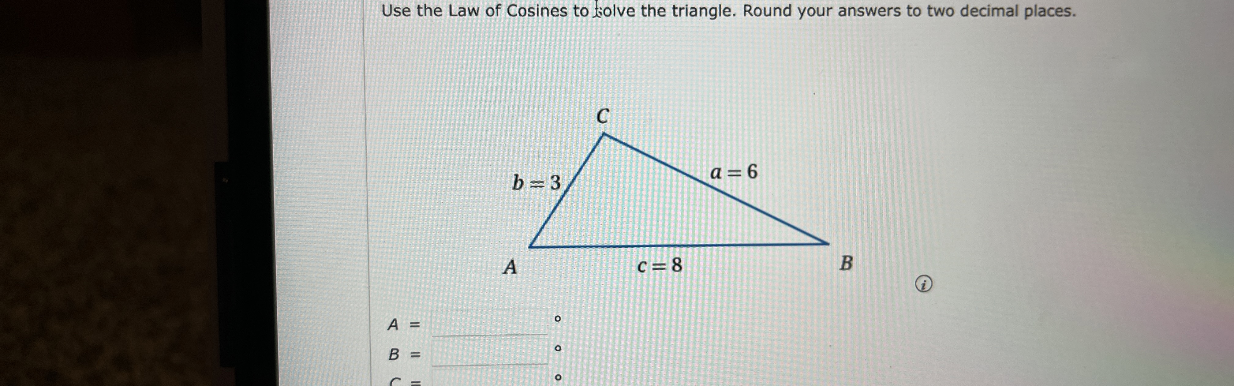 Solved Use the Law of Cosines to tiolve the triangle. Round | Chegg.com