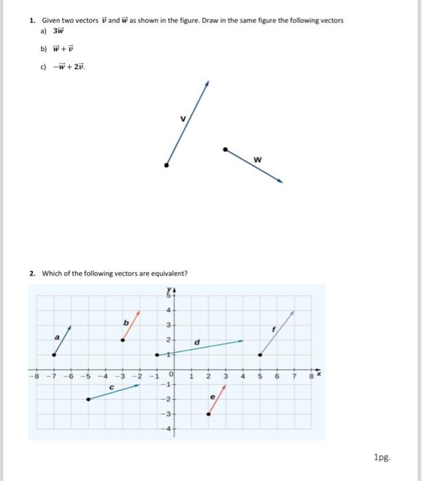 Solved 1. Given two vectors v and w as shown in the figure. | Chegg.com