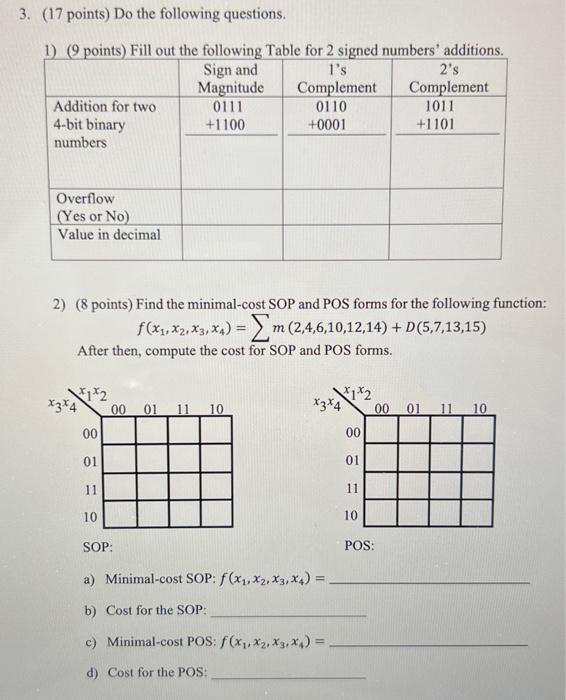Solved 1) (9 noints) Fill out the following Tahle for 2 | Chegg.com