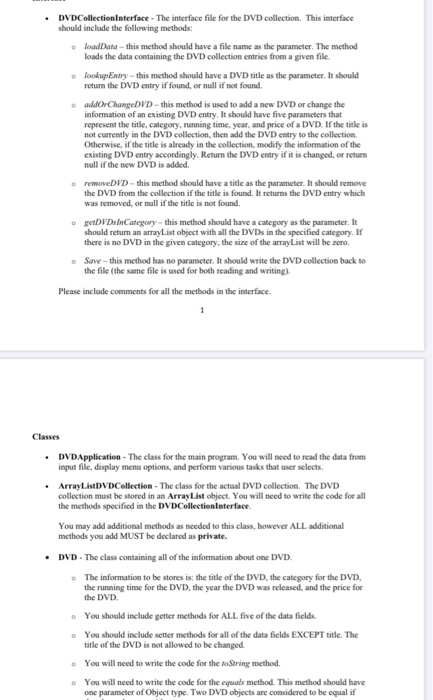 Solved • DVD Collection Interface. The interface file for | Chegg.com