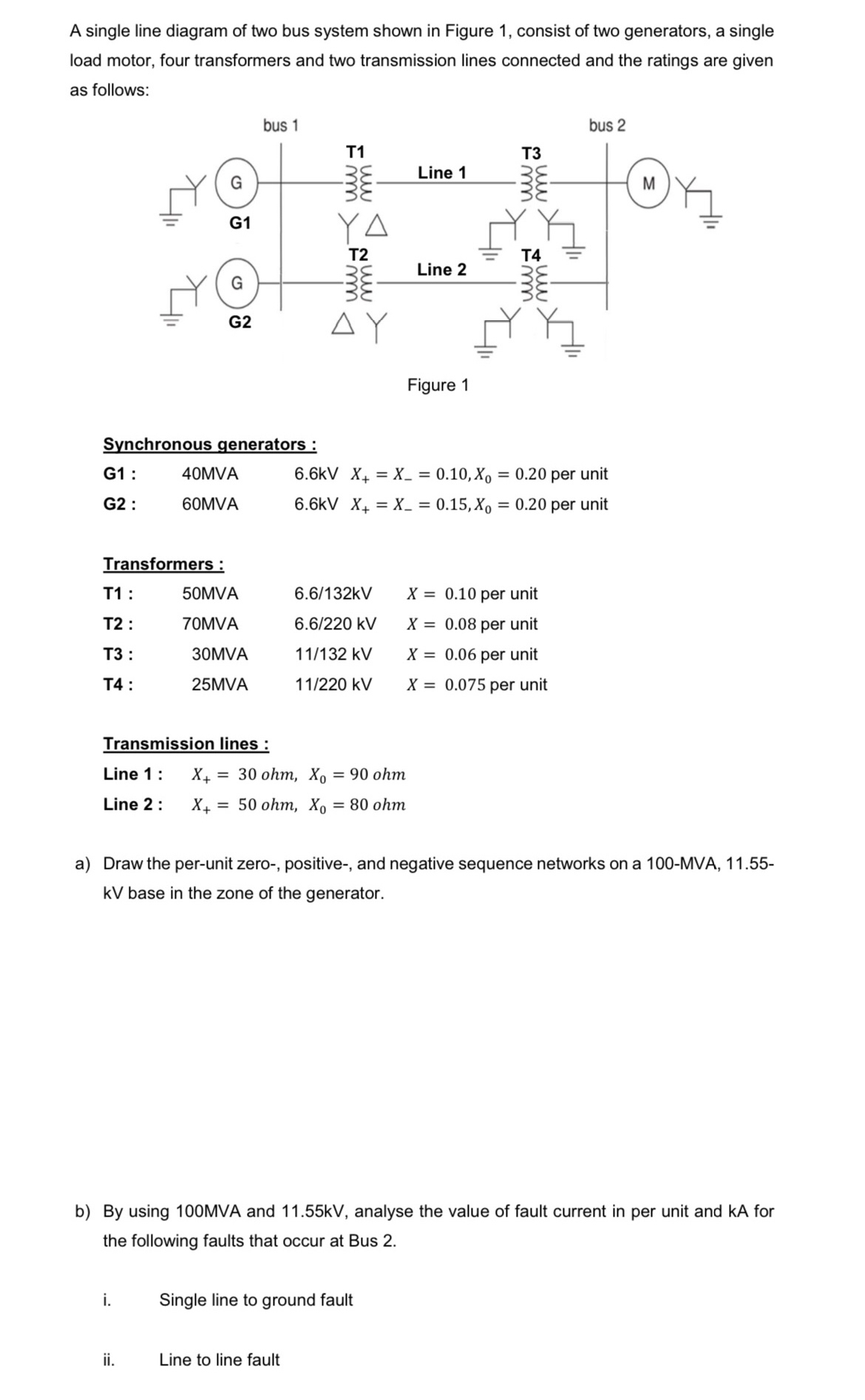 A single line diagram of two bus system shown in | Chegg.com