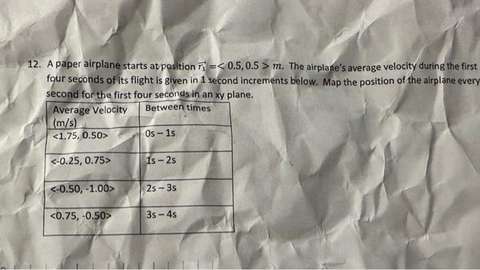 Solved 12. A paper airplane starts at position | Chegg.com