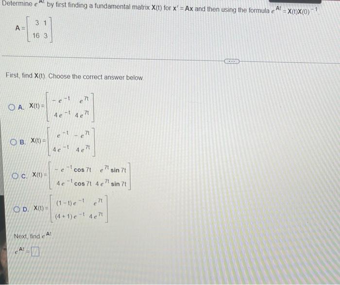 Solved Determine e by first finding a fundamental matrix | Chegg.com