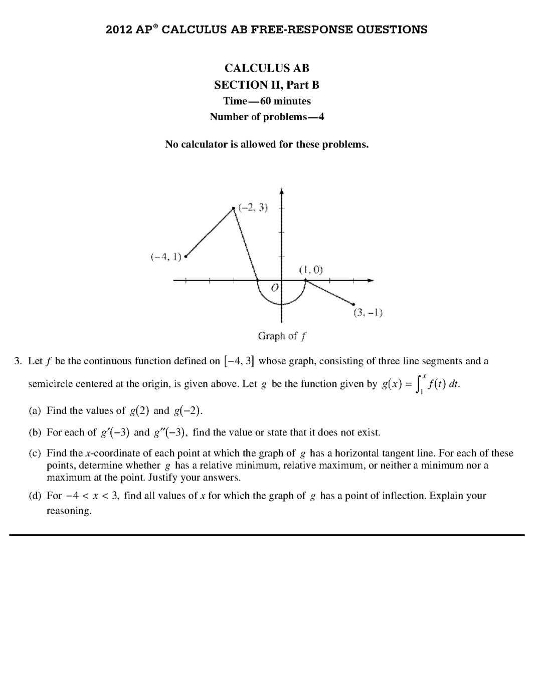 Solved by an EXPERT 2012 ﻿AP ?o+ ﻿CALCULUS AB FREE-RESPONSE | Chegg.com