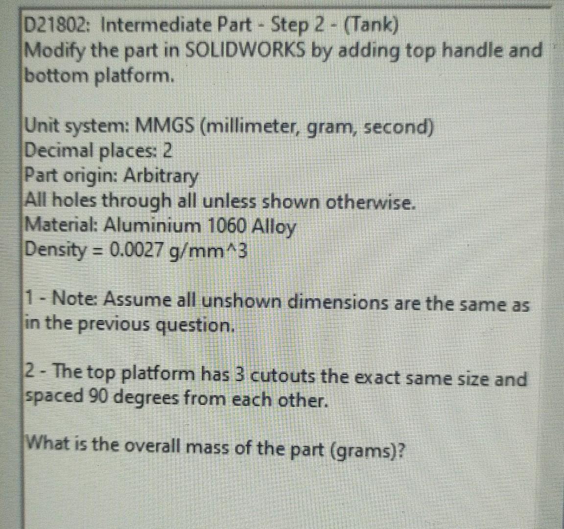 Solved D21801: Intermediate Part - Step 1 - (Tank) Build | Chegg.com