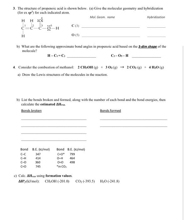 Solved 3. The structure of propenoic acid is shown below. | Chegg.com