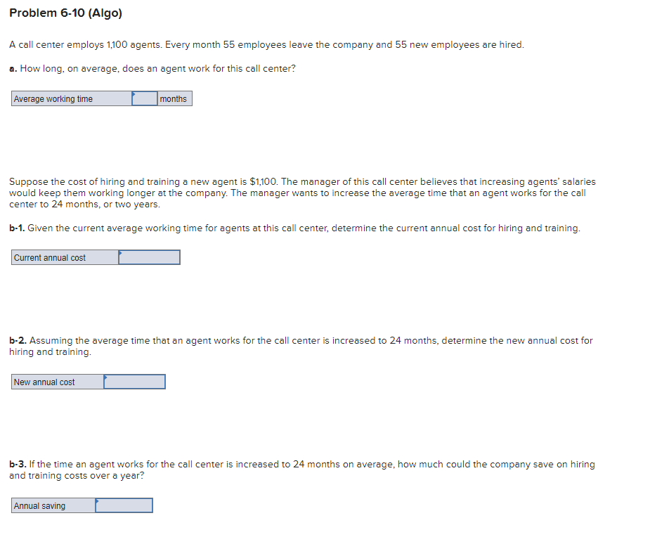 Solved Problem 6-10 (Algo)A call center employs 1,100 | Chegg.com