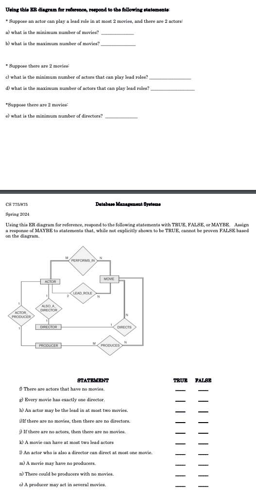 Solved Using this ER diegram for reference, reepond to the | Chegg.com