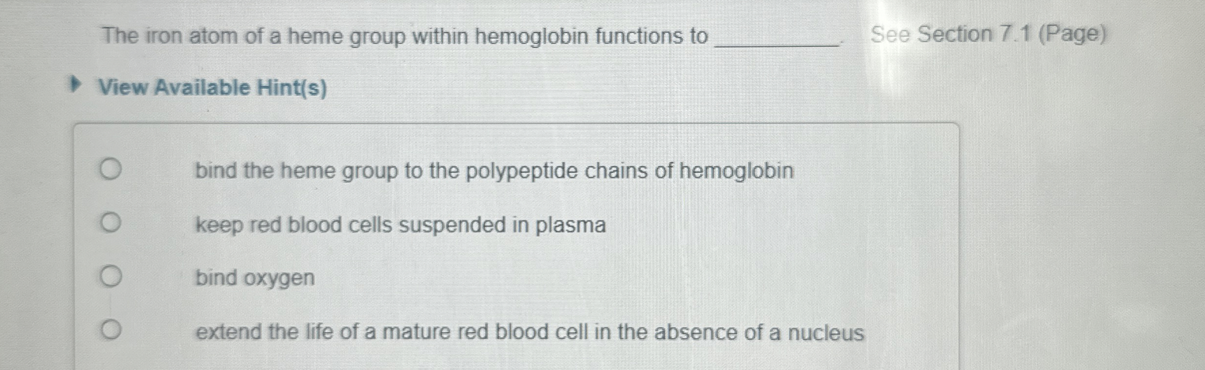 Solved The iron atom of a heme group within hemoglobin | Chegg.com