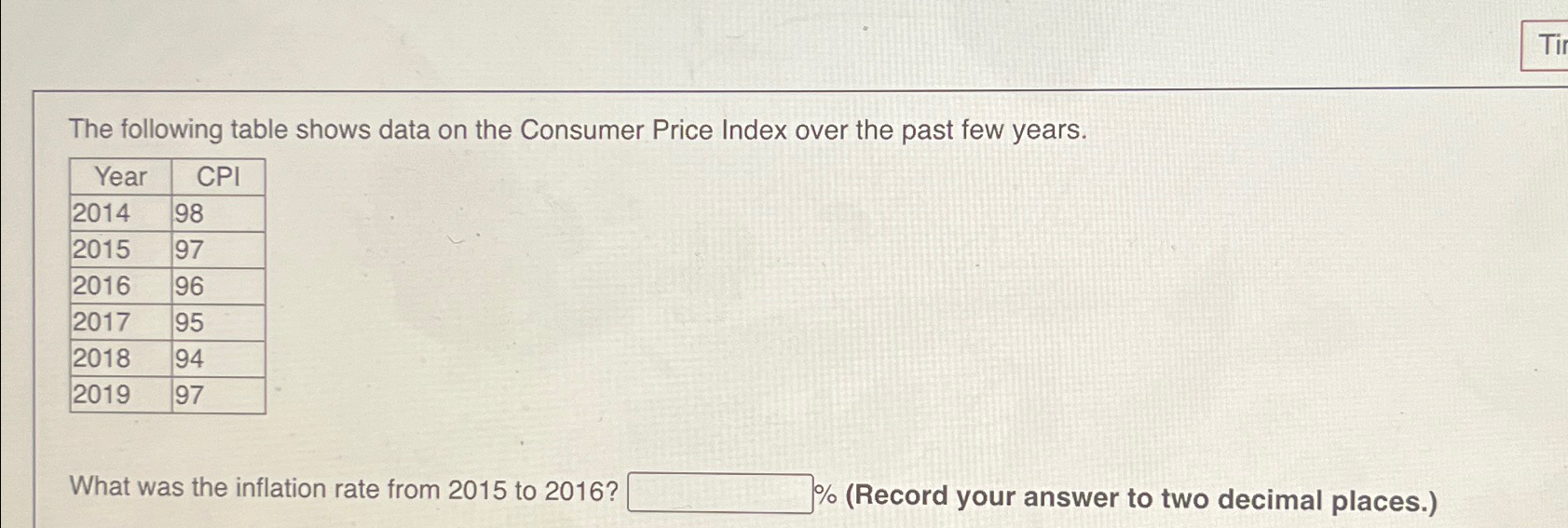The following table shows data on the Consumer Price | Chegg.com