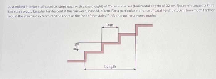 Solved A standard interior staircase has steps each with a | Chegg.com