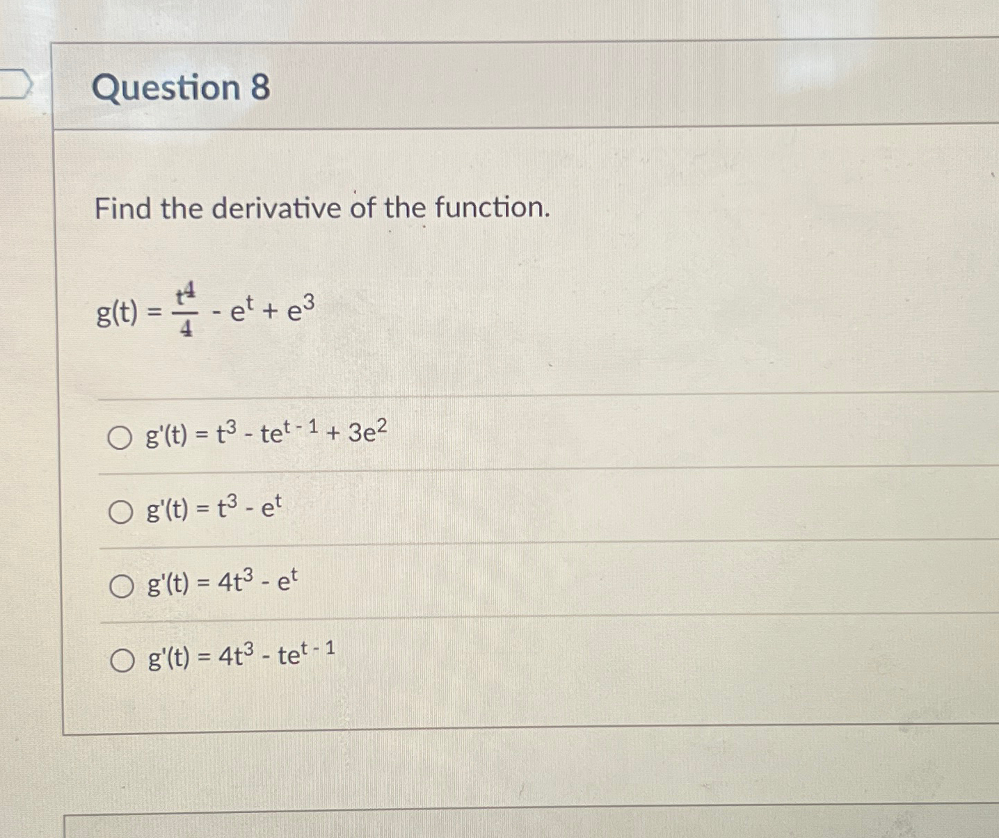 Solved Question 8Find the derivative of the | Chegg.com