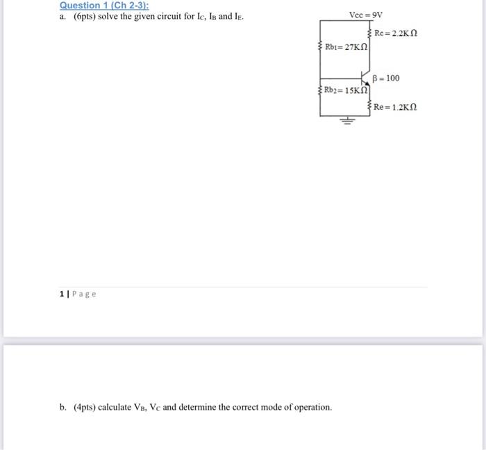 Solved Question 1 (Ch 2-3): a. (6pts) solve the given | Chegg.com