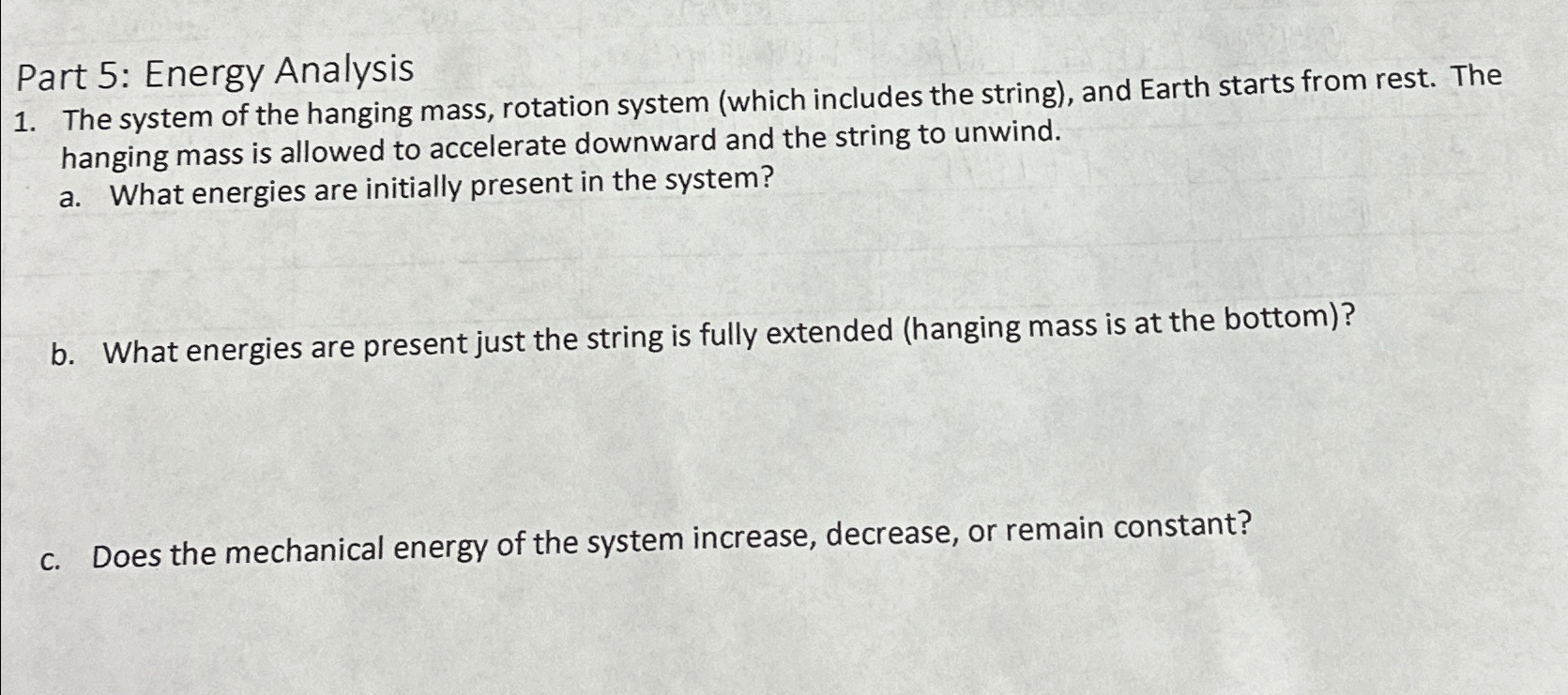 Solved Part 5: Energy AnalysisThe system of the hanging | Chegg.com