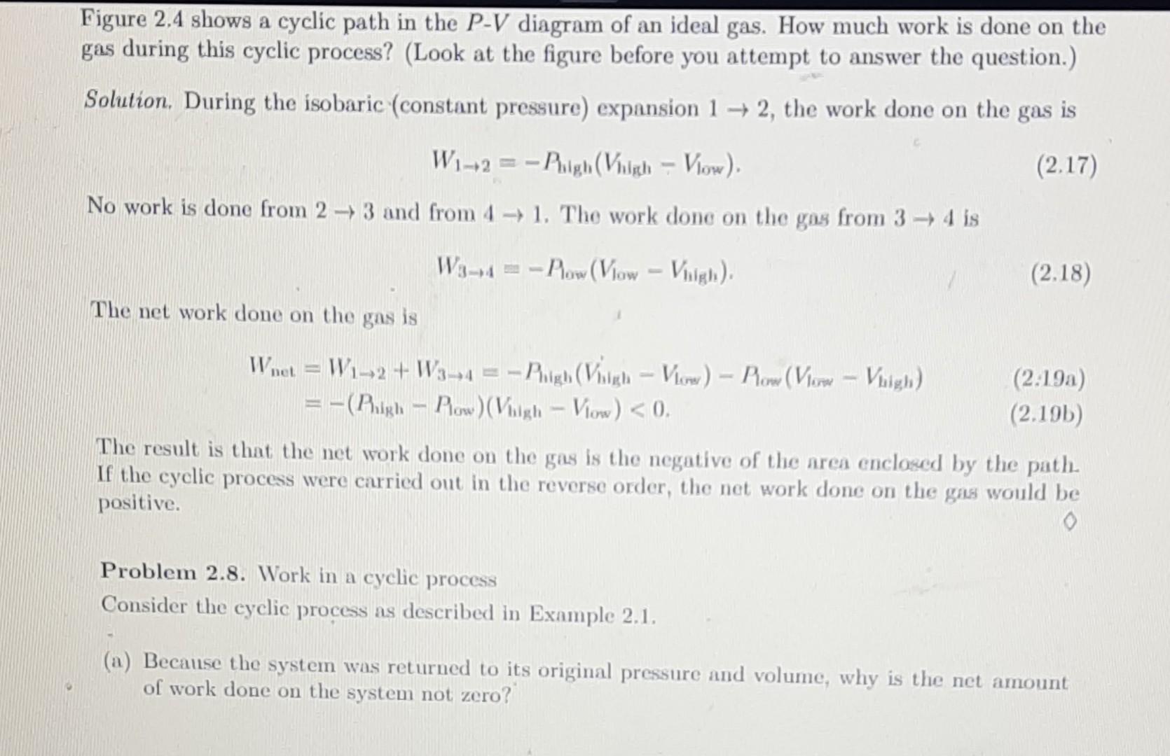 Solved Figure 2.4 shows a cyclic path in the P−V diagram of | Chegg.com