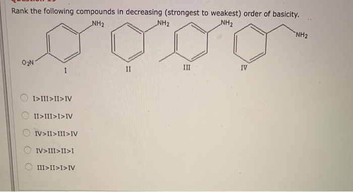 Solved Rank the following compounds in decreasing (strongest | Chegg.com