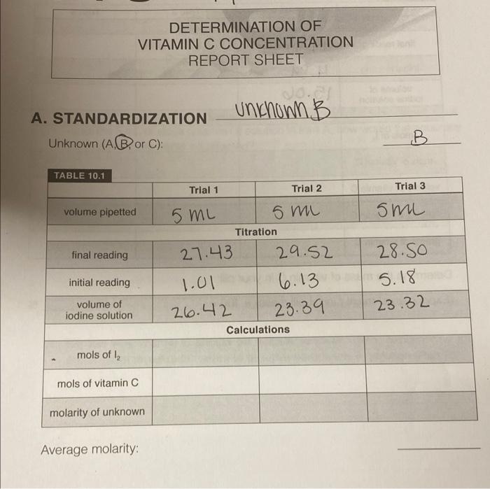 Solved DETERMINATION OF VITAMIN C CONCENTRATION REPORT SHEET | Chegg.com