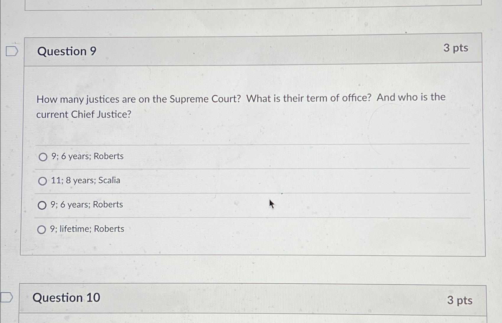 Solved Question 93 ﻿ptsHow many justices are on the Supreme | Chegg.com