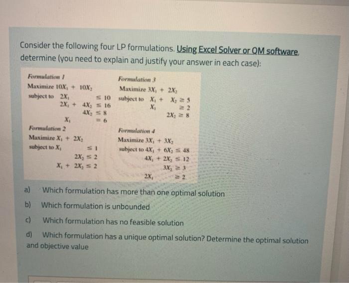 Solved Consider the following four LP formulations. Using | Chegg.com