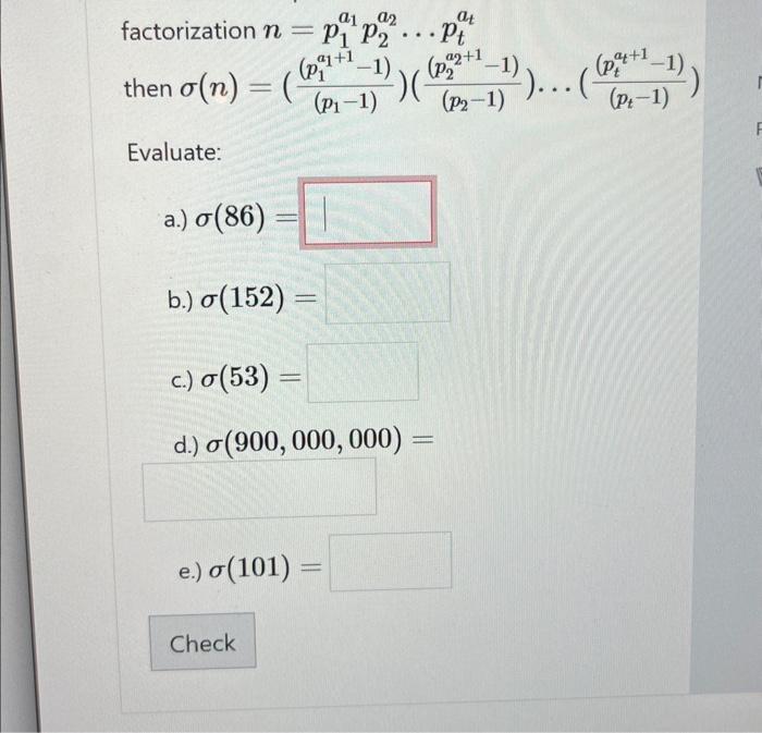 Solved factorization n=p1a1p2a2…ptat then | Chegg.com