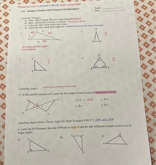 Solved Labelling Triarteles a) States right Triangle OR not | Chegg.com