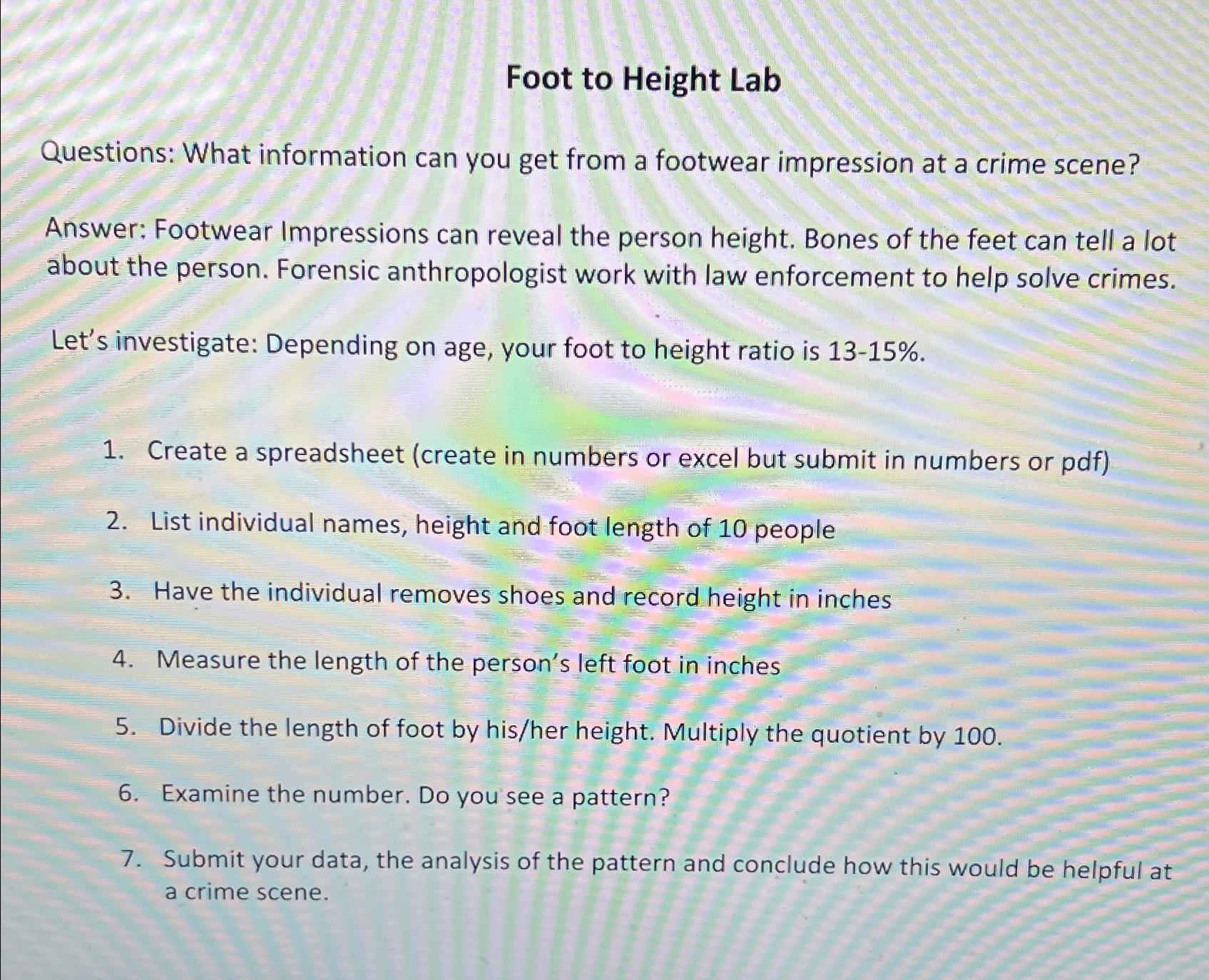 Solved Foot to Height LabQuestions: What information can you | Chegg.com