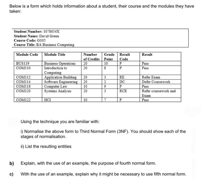 Solved Below is a form which holds information about a | Chegg.com