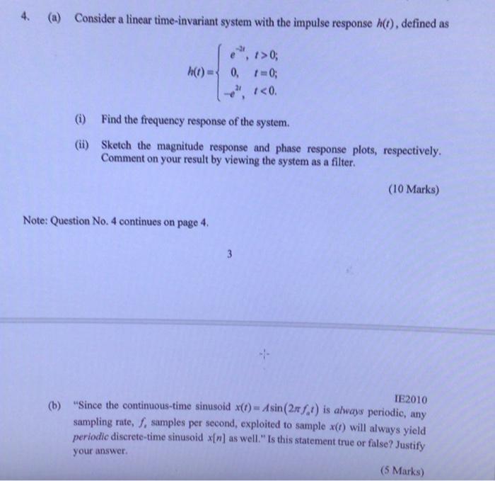 Solved 4. (a) Consider a linear time-invariant system with | Chegg.com